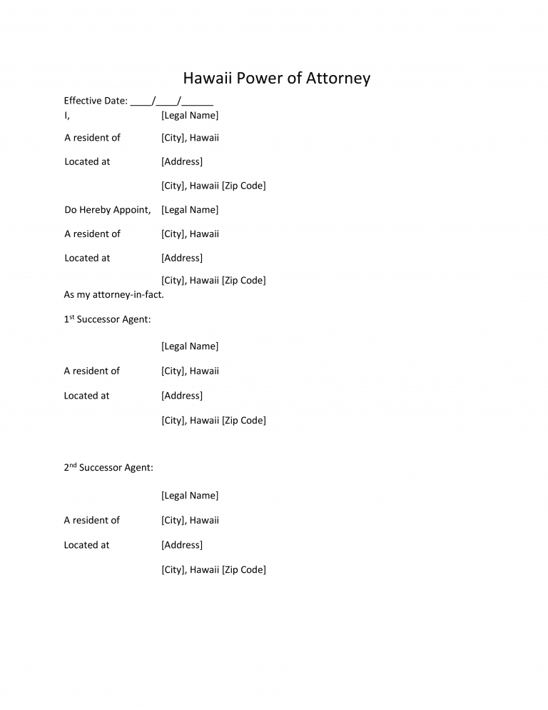 Download Free Hawaii Power of Attorney Agreement | Form Download