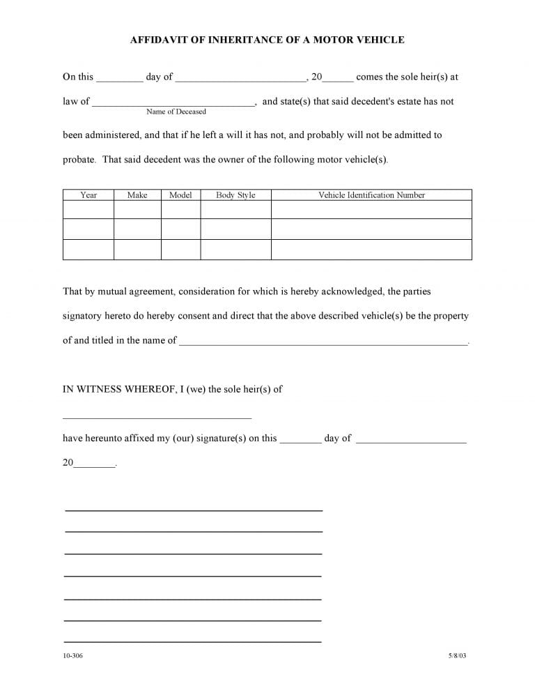 Download Free Arkansas Affidavit of Inheritance of a Motor Vehicle Form ...