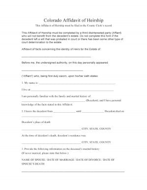 Download Free Colorado Affidavit of Heirship Form | Form Download